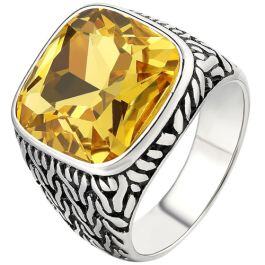 COI Titanium Black Silver Ring With Created Yellow Sapphire/Blue ...